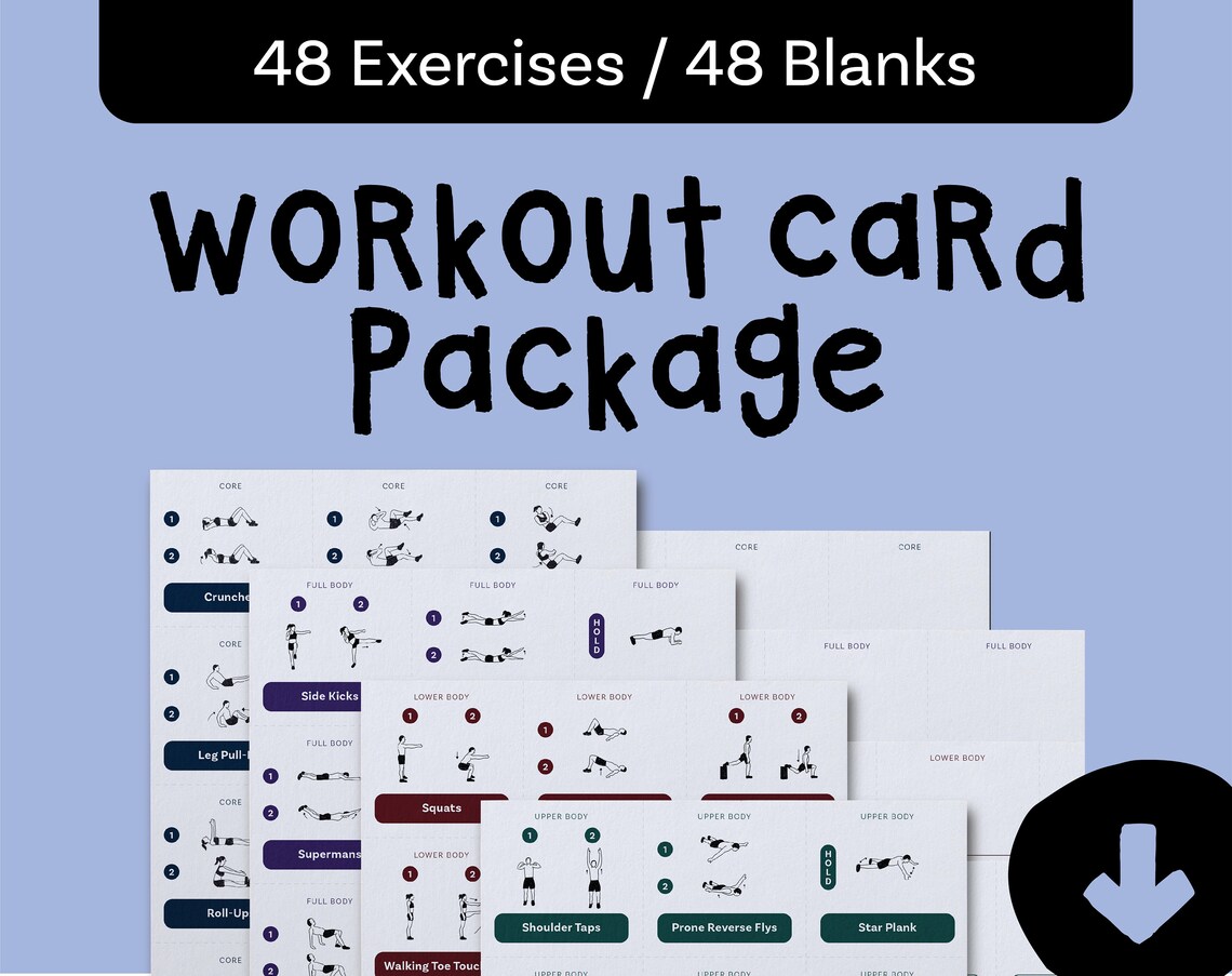No Equipment TOTAL BODY Package Workout Cards Digital Download PDF Cut ...