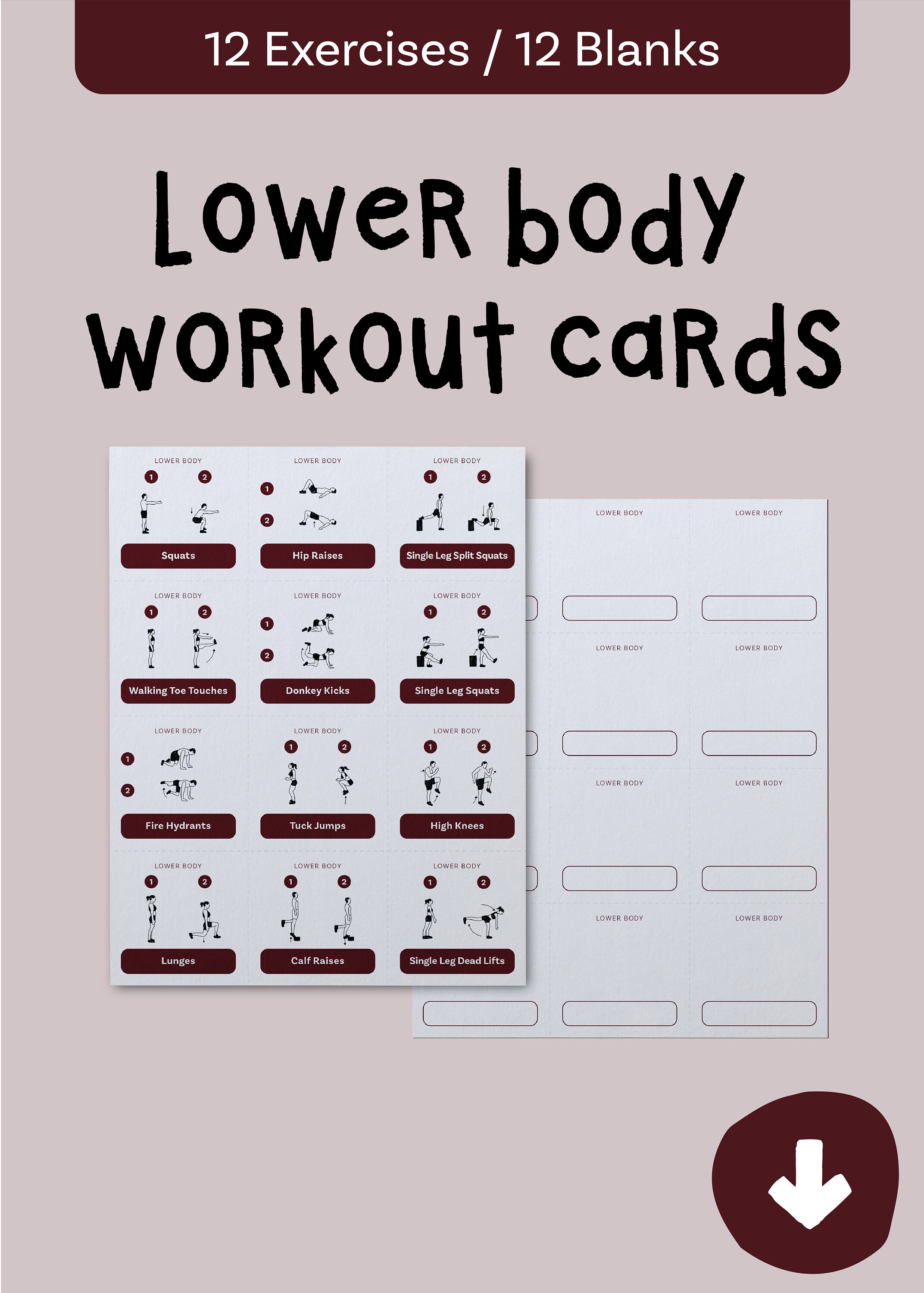 No Equipment LOWER BODY Workout Cards Digital Download PDF Cut-apart ...