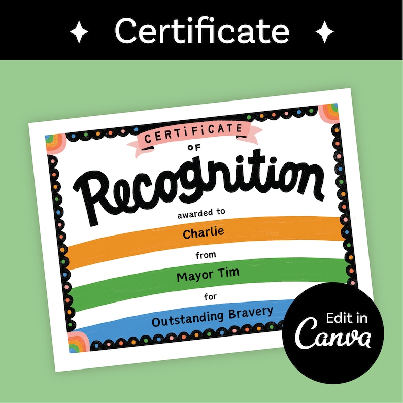Certificate of Recognition Digital Download Edit in Canva Small ...
