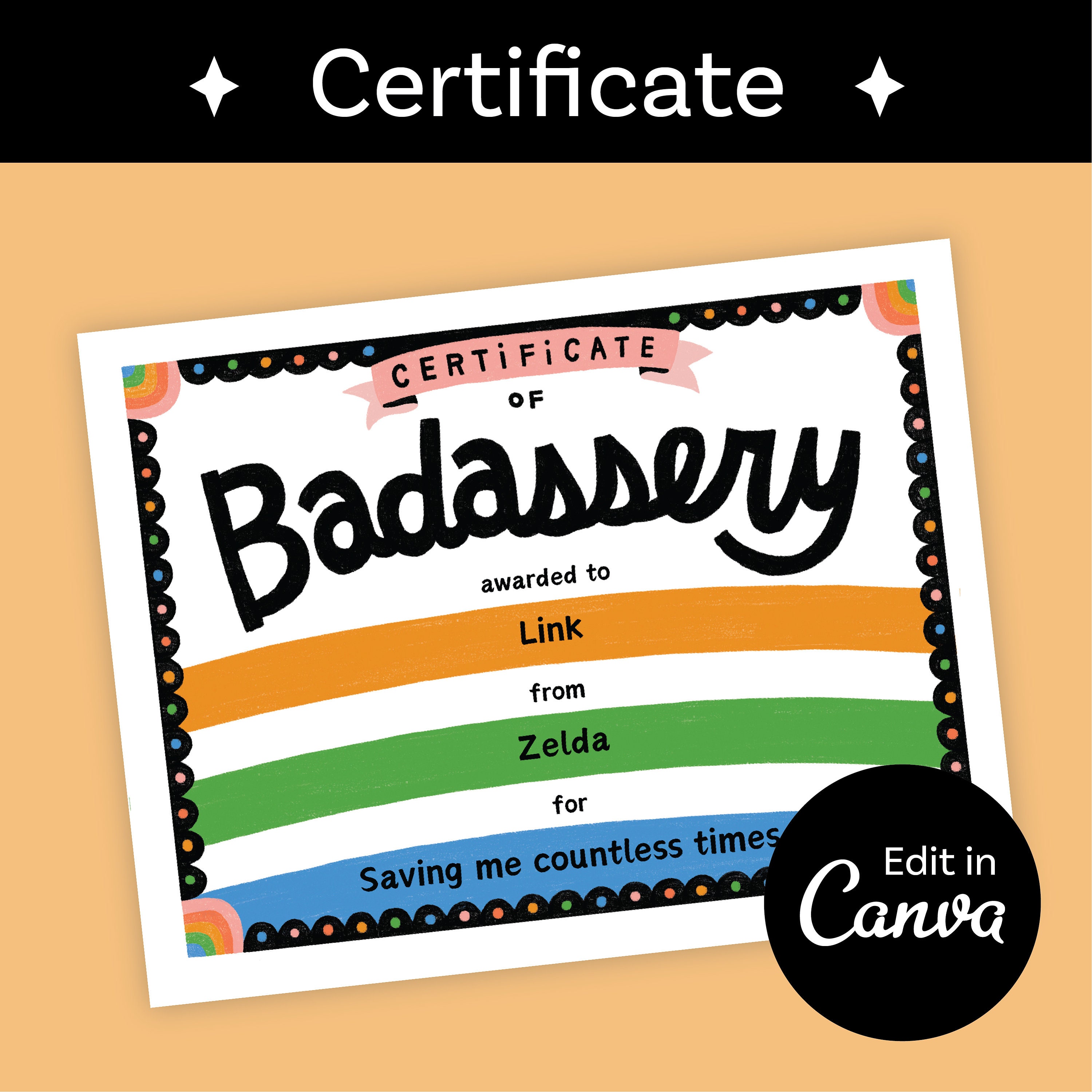 Certificate of Badassery Award: Editable Canva Template (digital ...