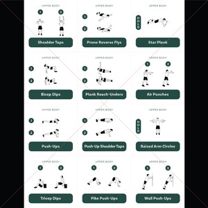 No Equipment UPPER BODY Workout Cards Digital Download PDF Cut-apart ...