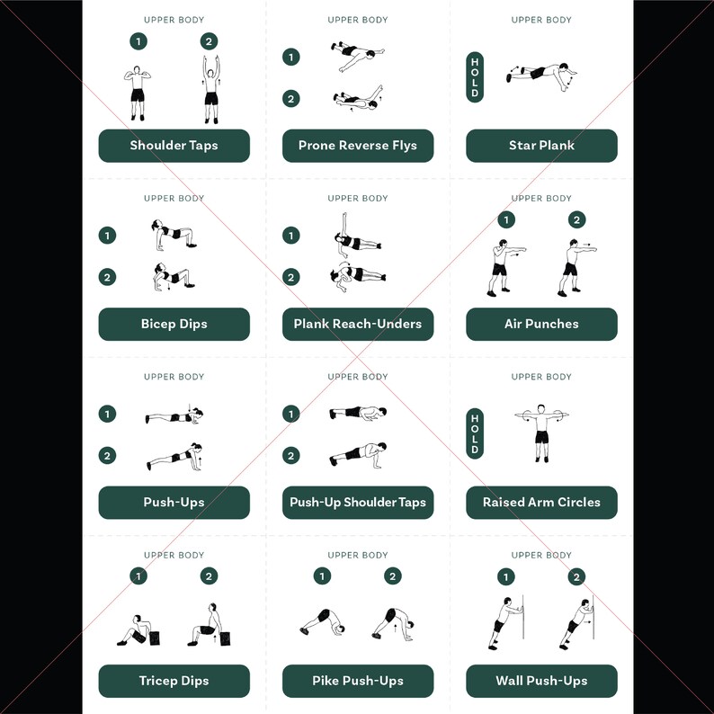 No Equipment UPPER BODY Workout Cards Digital Download PDF Cut-apart ...