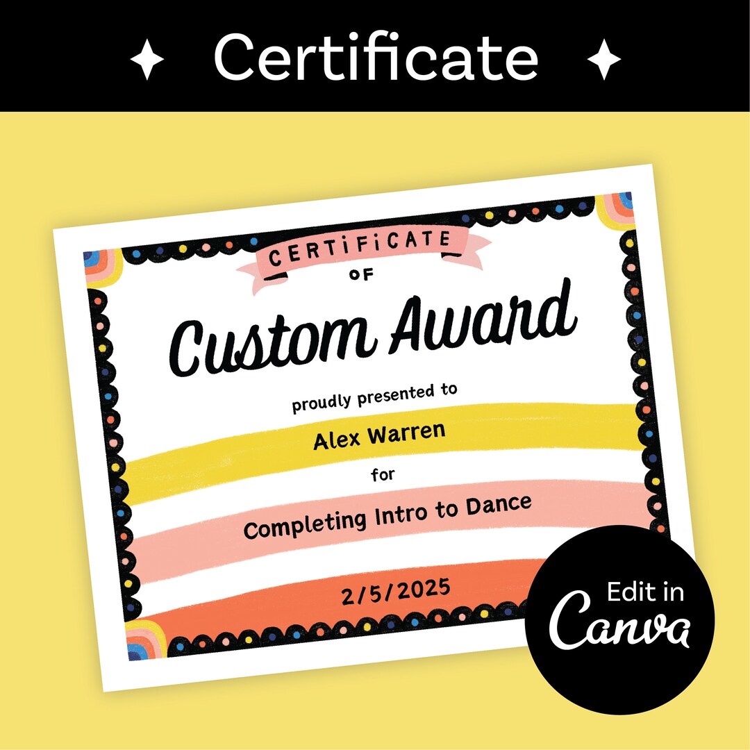 Custom Award Certificate Template: Editable Canva Design (digital ...