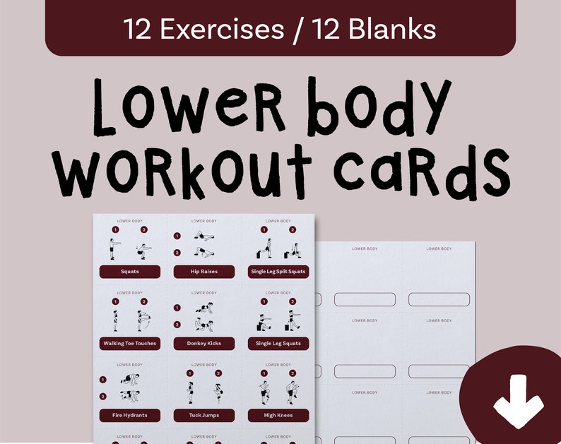 No Equipment LOWER BODY Workout Cards Digital Download PDF Cut-apart ...