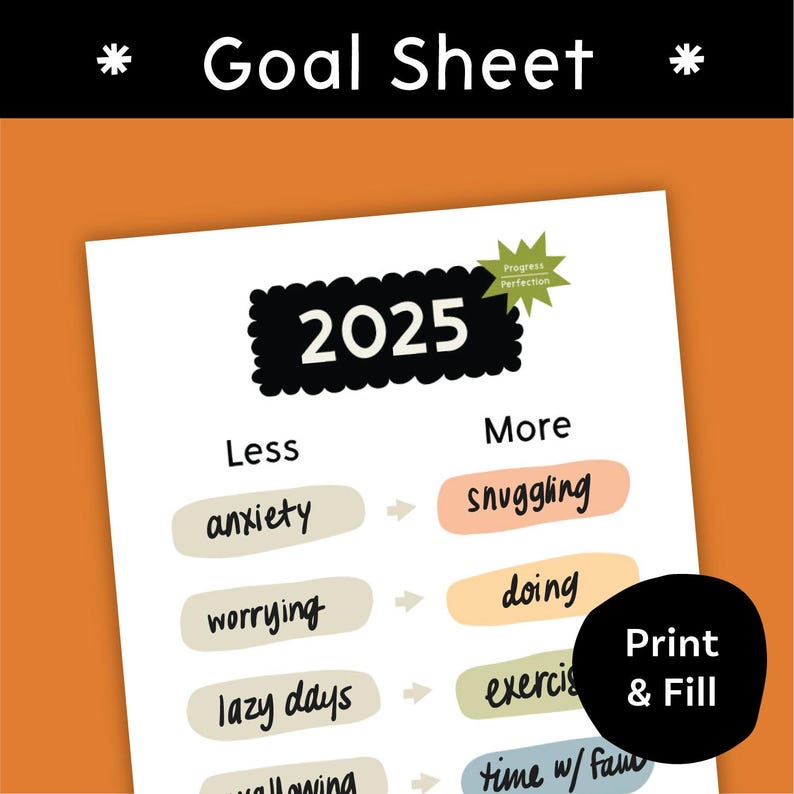 2025 New Year Goals Worksheet Poster, Adult Family Resolutions, Kids ...