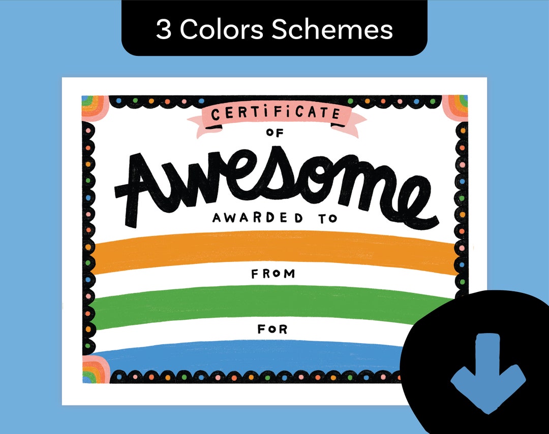 Certificate of Awesome Rainbow Digital Download - Etsy