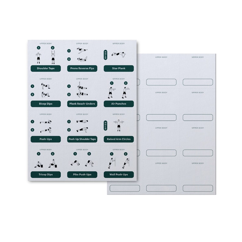 No Equipment UPPER BODY Workout Cards Digital Download PDF Cut-apart ...