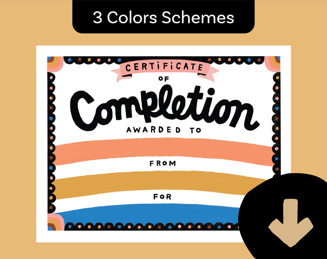 Certificate of Completion Rainbow Digital Download - Etsy