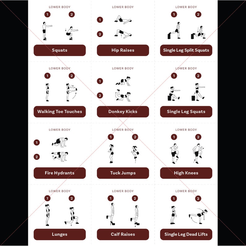 No Equipment LOWER BODY Workout Cards Digital Download PDF Cut-apart ...