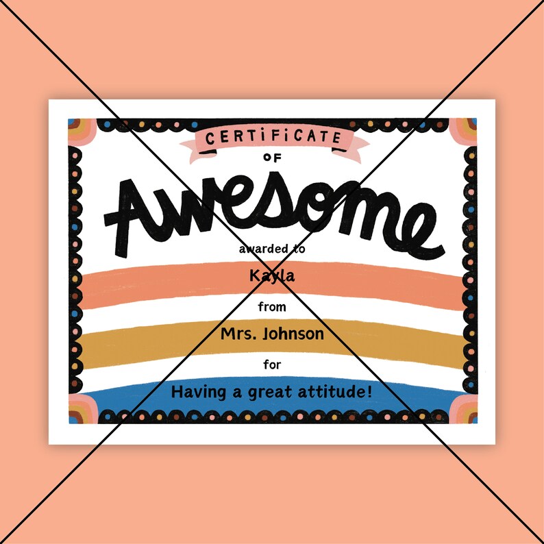 Certificate of Awesome Award Colorful Digital Download Edit in Canva ...