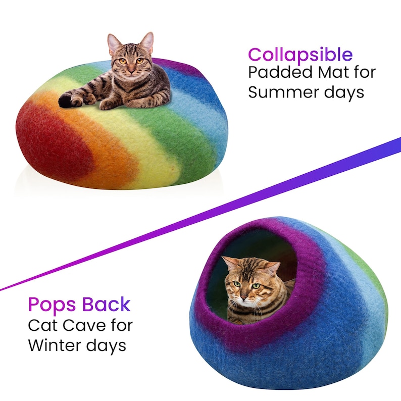 Rainbow Wool Cat Cave / Cat Bed / Warm Cat House / Cat Cocoon - Etsy