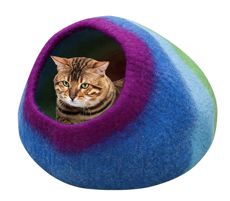 Rainbow Wool Cat Cave / Cat Bed / Warm Cat House / Cat Cocoon - Etsy