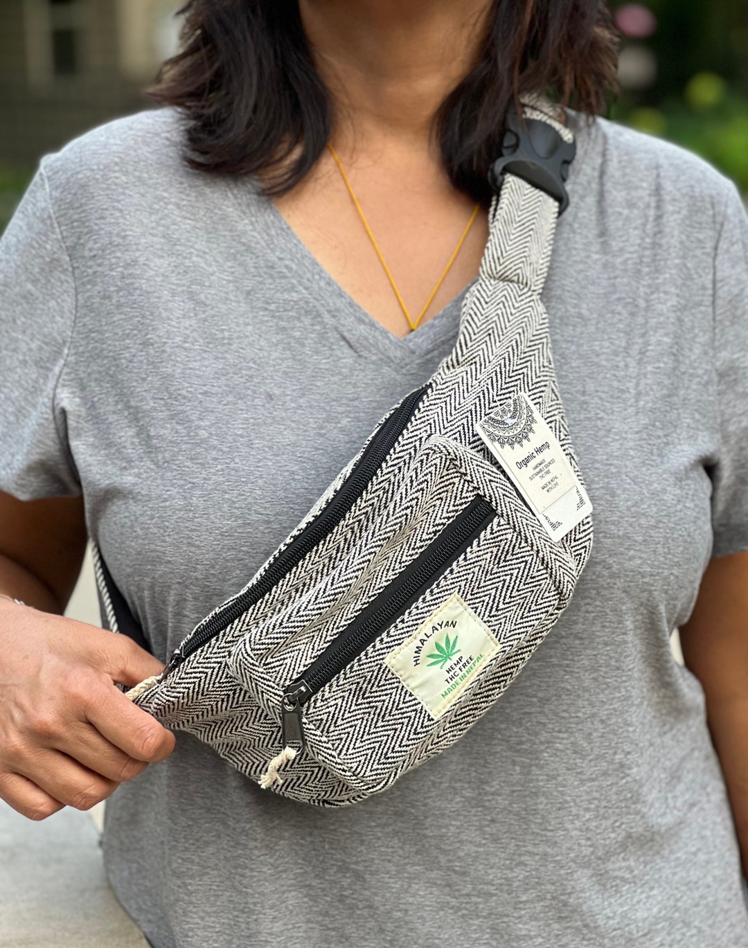 Eco-friendly Boho Hippie Style Hemp Fanny Pack Hip Waist Bag for Hiking ...