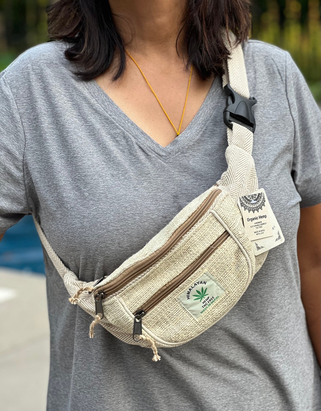 Eco-friendly Boho Hippie Style Hemp Fanny Pack Hip Waist Bag for Hiking ...