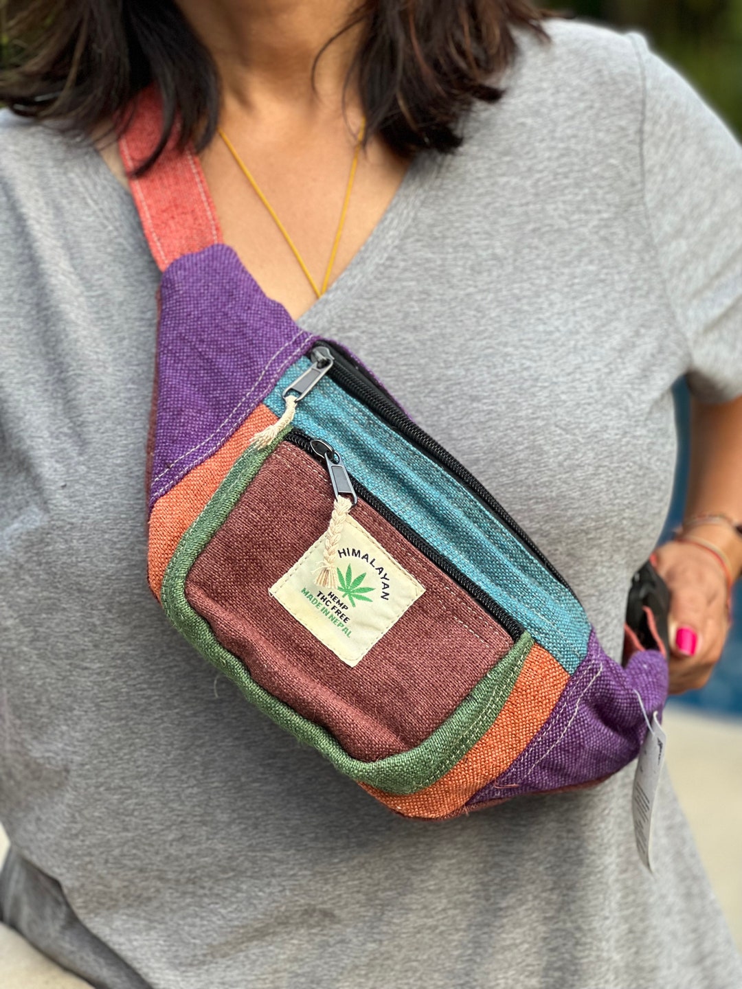 Eco-friendly Boho Hippie Style Hemp Fanny Pack Hip Waist Bag for Hiking ...