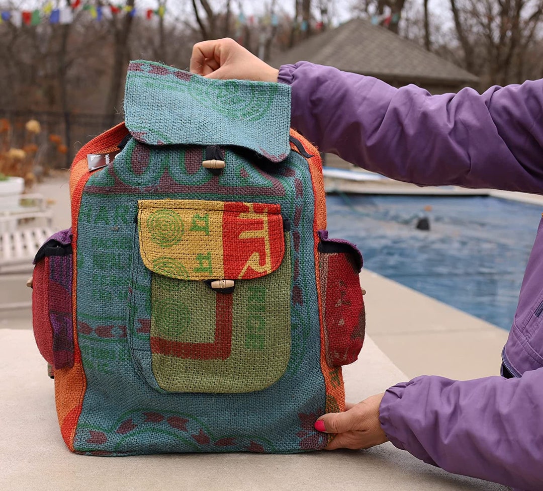 Hobo Hippie Recycled Jute Rice Bag Backpack Hand-made - Etsy