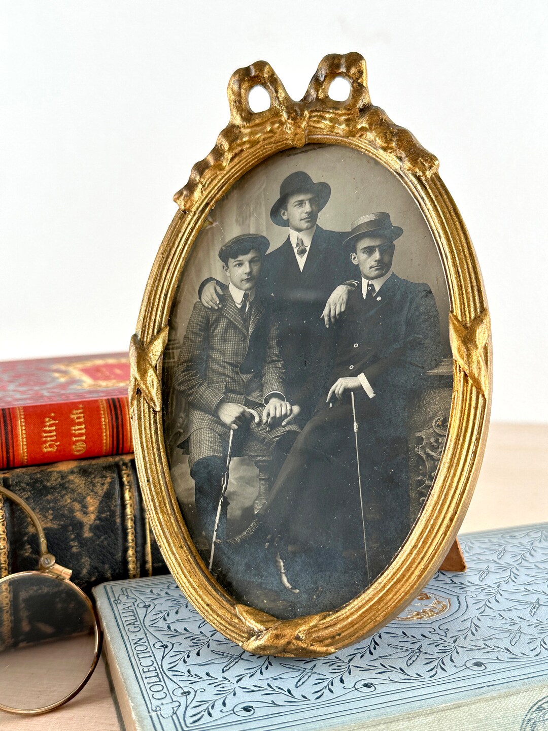 Photo of 3 Men Friends in a Gold Wooden Frame With Bow Made in August ...