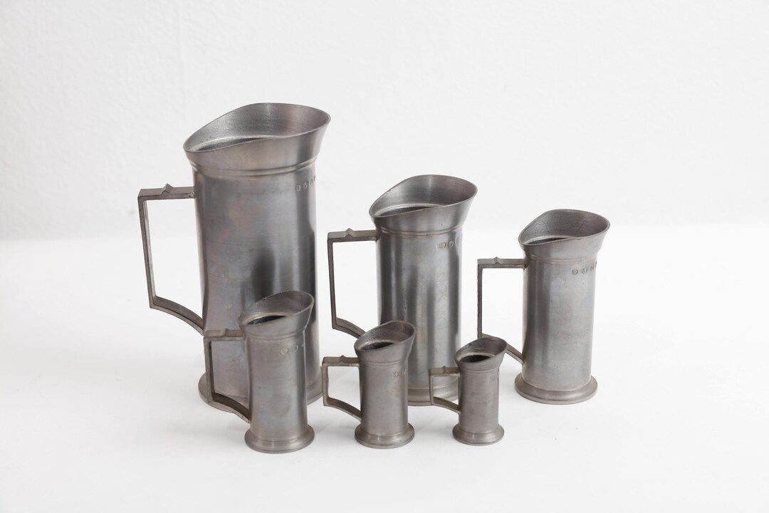 Set of 6 Pewter Measure Cups Pewter Marked, Kitchen Tools, Cooking Aids ...