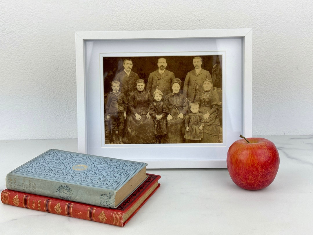 Large Antique Photo of a 1900s French Family Framed, Grandmother With ...