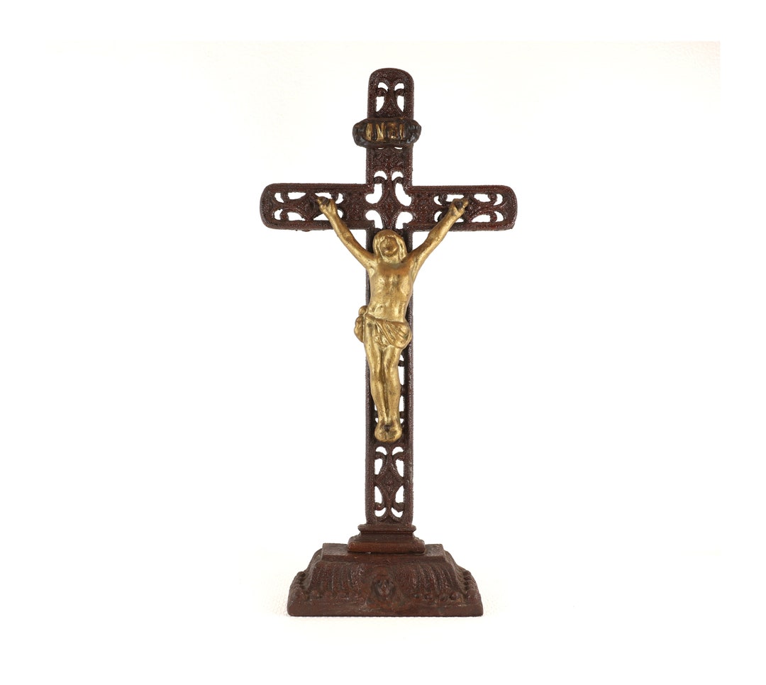 Antique Heavy Cast Metal Crucifix, Large Garden Cross, +20 Inch Outdoor ...