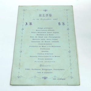 Antique French 1800s Menu Cards Invitations, 2 Printed French Menus and ...