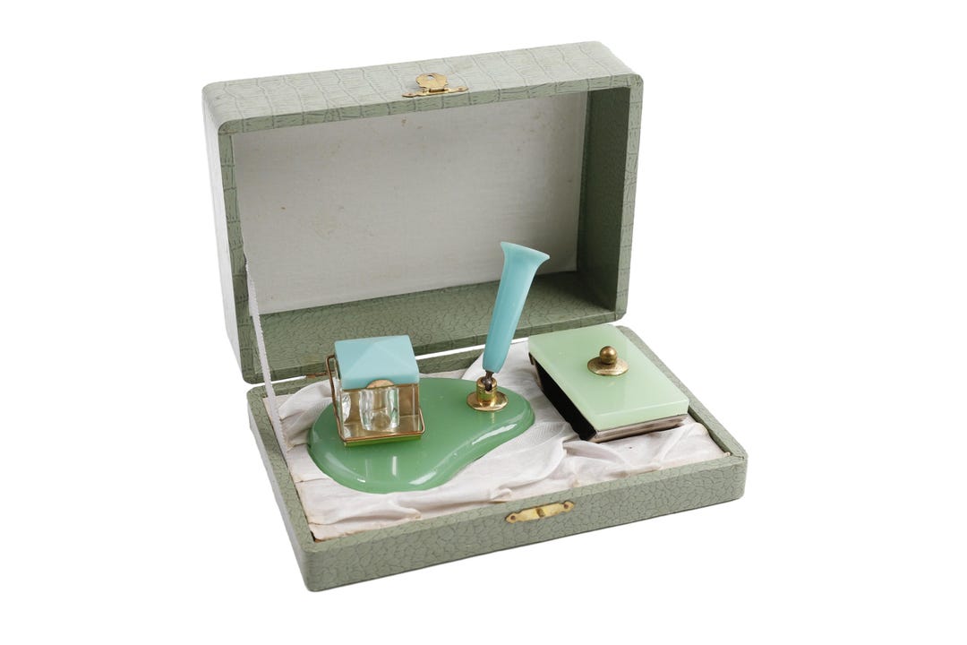 Vintage 1950s Desk Accessories Set: Mint Green, Light Blue & Gold ...