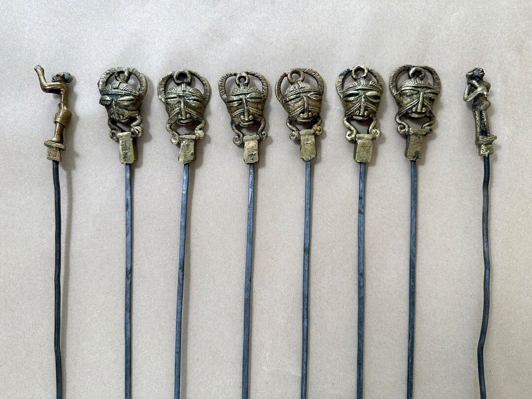 8 Barbecue Skewers With Ashanti Gold Weight Tops, Kebab Meat Brochette ...