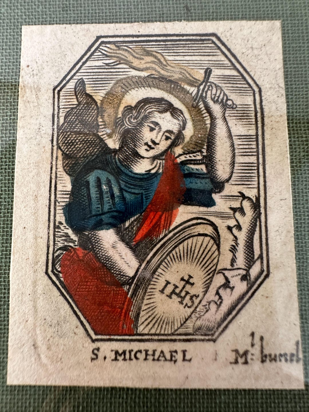 Saint Michael Print, Religious Iconography, Hand-coloured Framed ...