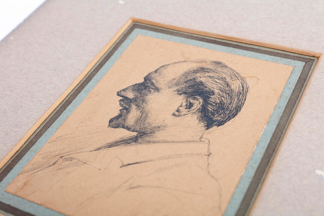 Portrait Pen Line Drawing of an Older Man Unfortunately a Little Water ...