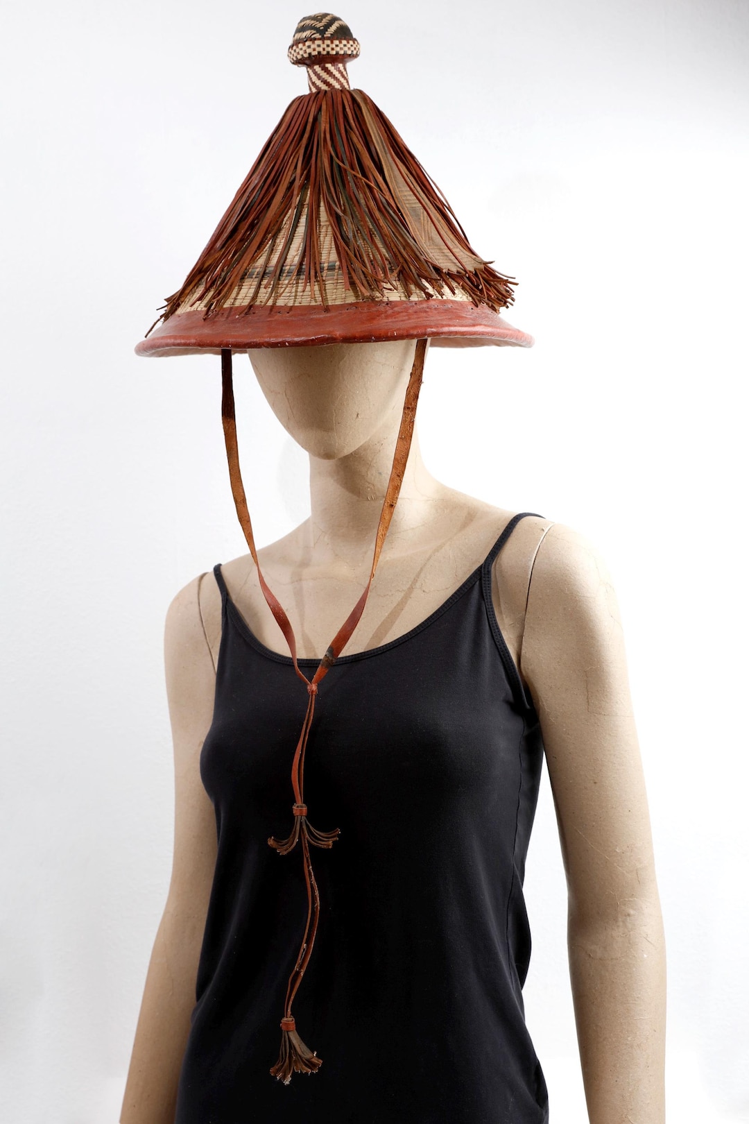 African Hat, Fulani Straw Woven Leather Hat, Tuareg Hat, Woven Sun Hat ...
