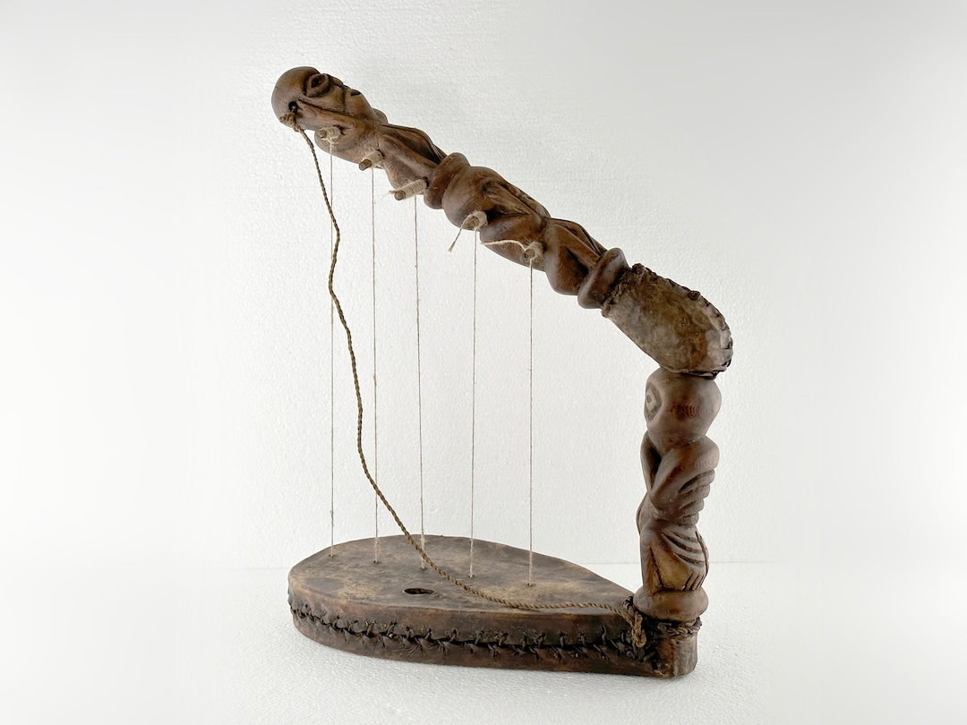 African Bow Harp Rare Model, Kundi Mangbetu Music Instrument, Carved ...