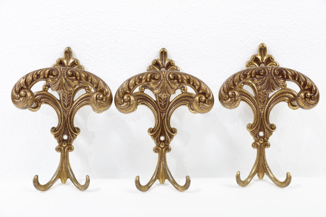 3 Coat and Hat Hooks, Brass Coat Hooks, Wall Hook, Wall Hanger ...