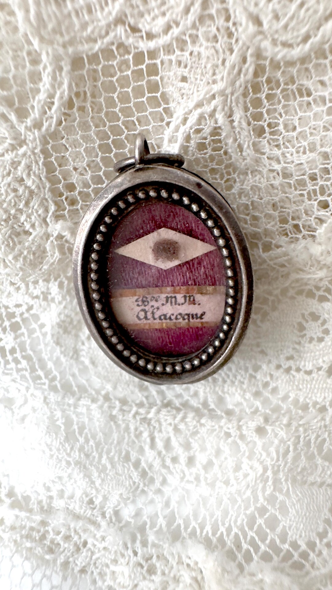 Relic Pendant Saint Margaret Mary Alacoque With Wax Seal, Silver Shrine ...