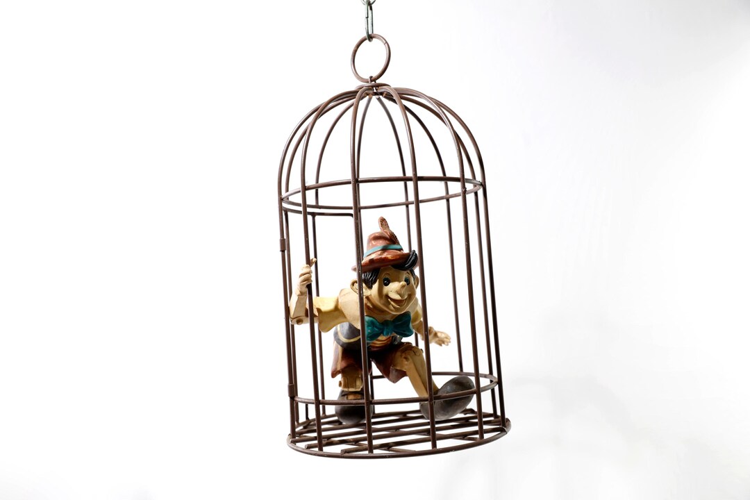 Pinocchio in Cage, Vintage Resin Statue in Metal Cage That Opens and ...