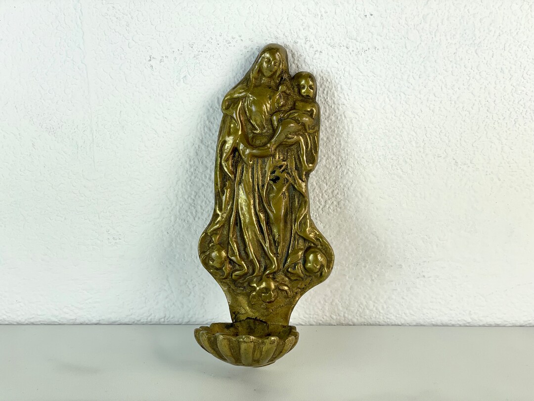 Holy Water Font Mary With Baby Jesus and a Small Shell Shape to Hold ...