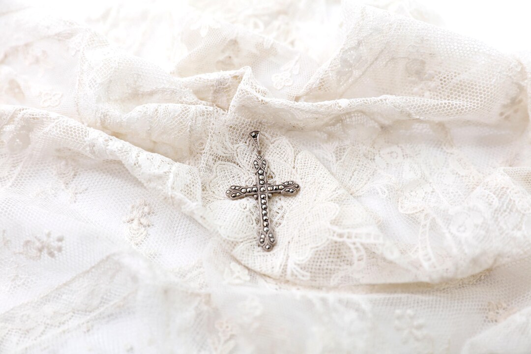 Crucifix Marcasite Cross Pendant in 835 Silver Silver Mark, Religious ...