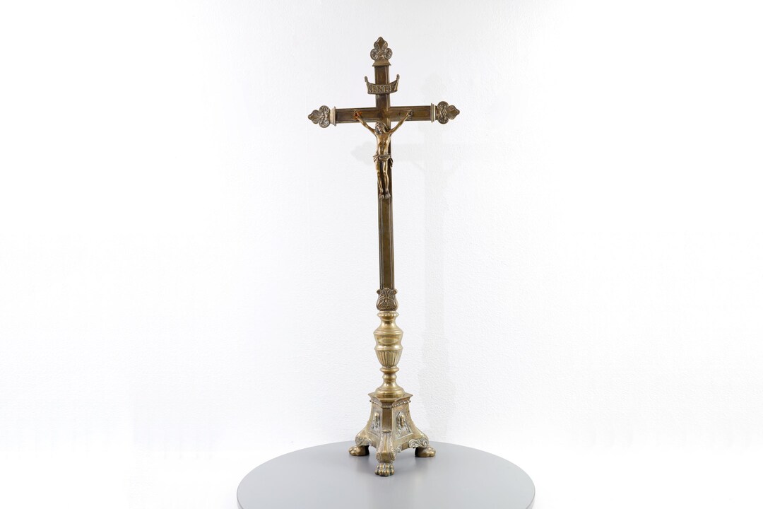 Heavy Large Brass Crucifix, Large Table Altar, Standing Cross ...