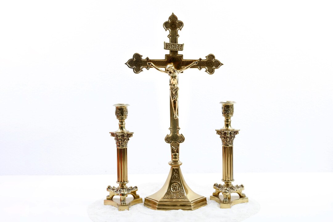 Crucifix 1950s With 2 Candle Holders, Home Altar Set, Very Nice Candle ...