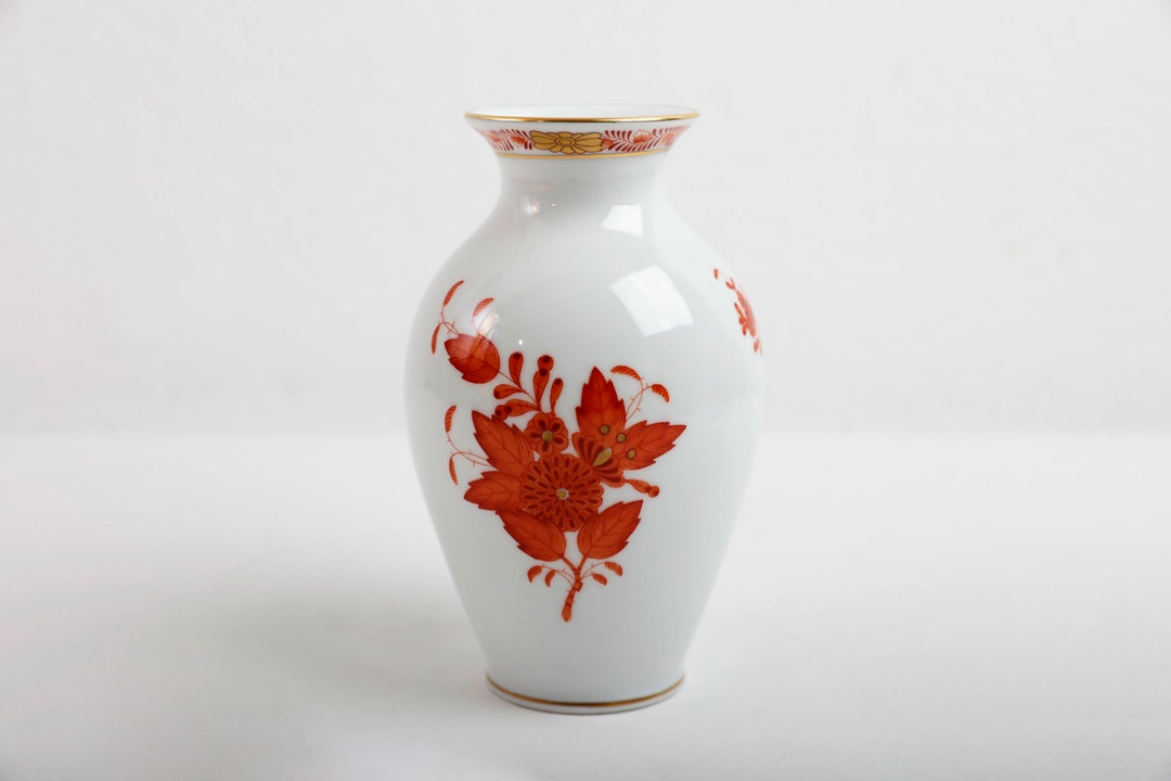 Herend Porcelain Apponyi Orange Chinese Bouquet Rust Vase-herend ...