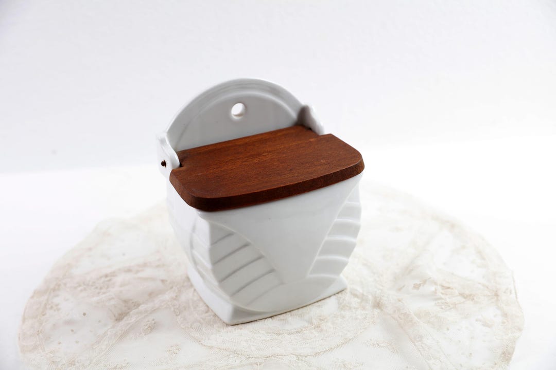 French Salt Box With Wooden Lid, Art Deco, Hang or Put It on You're ...