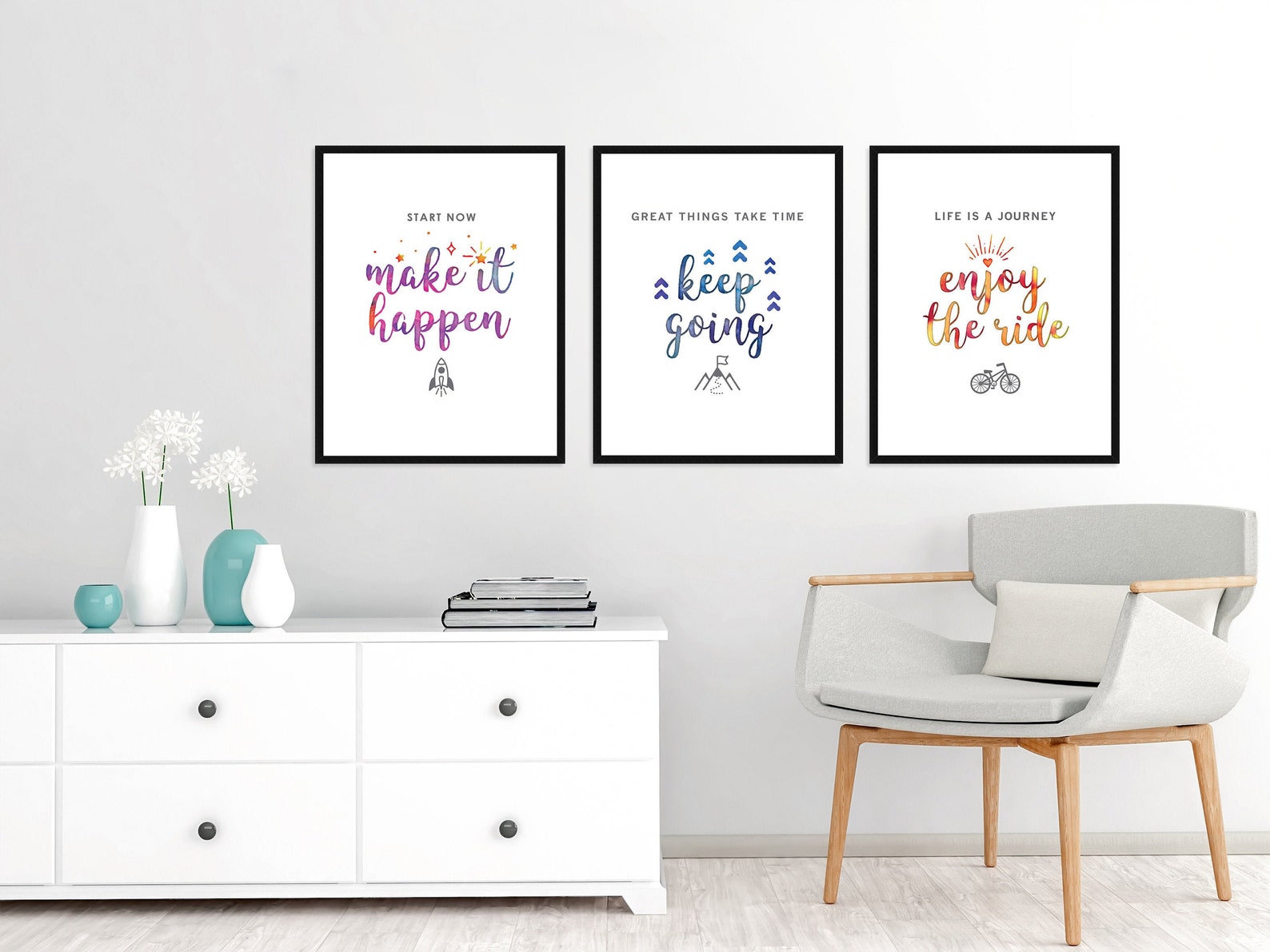 Watercolor Quote Set of 3 Posters Inspirational Wall Art | Etsy