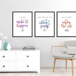 Watercolor Quote, Set of 3 Posters, Inspirational Wall Art ...