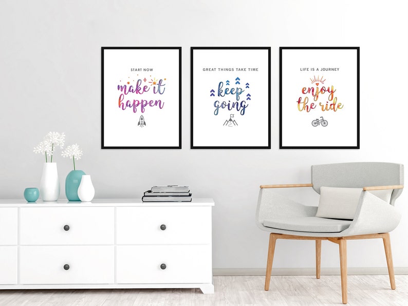Watercolor Quote, Set of 3 Posters, Inspirational Wall Art ...