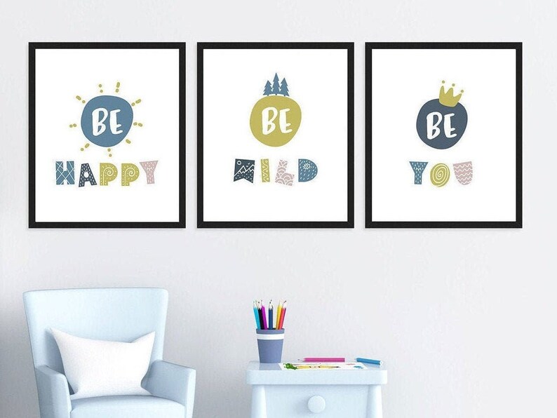 Motivational Kids Art Set of 3, Scandinavian Kids Wall Decor ...