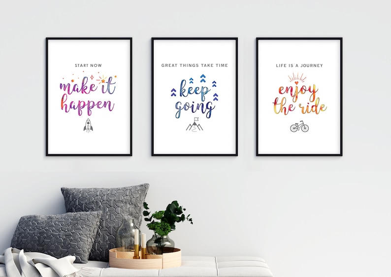 Watercolor Quote, Set of 3 Posters, Inspirational Wall Art ...