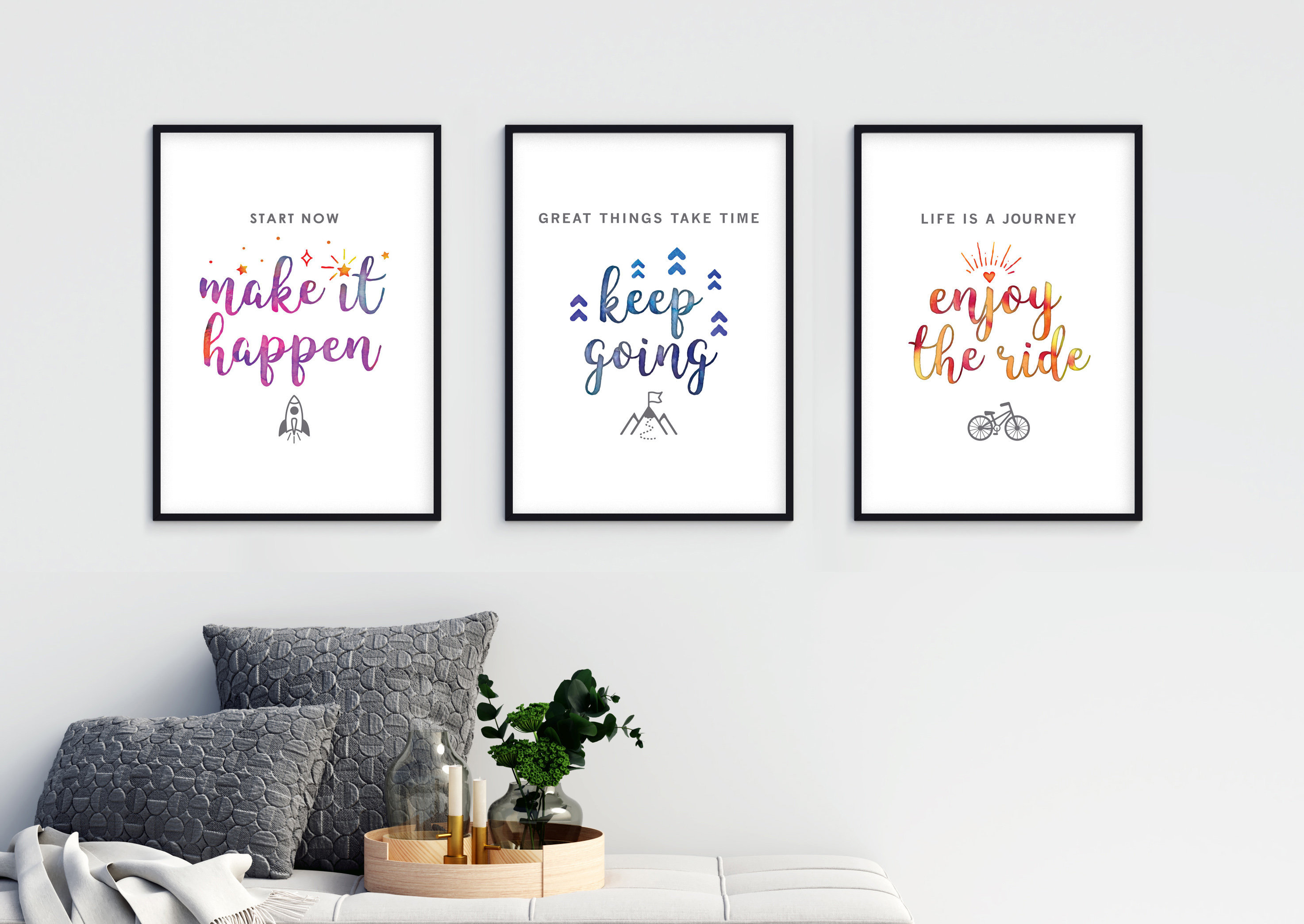Watercolor Quote, Set of 3 Posters, Inspirational Wall Art ...