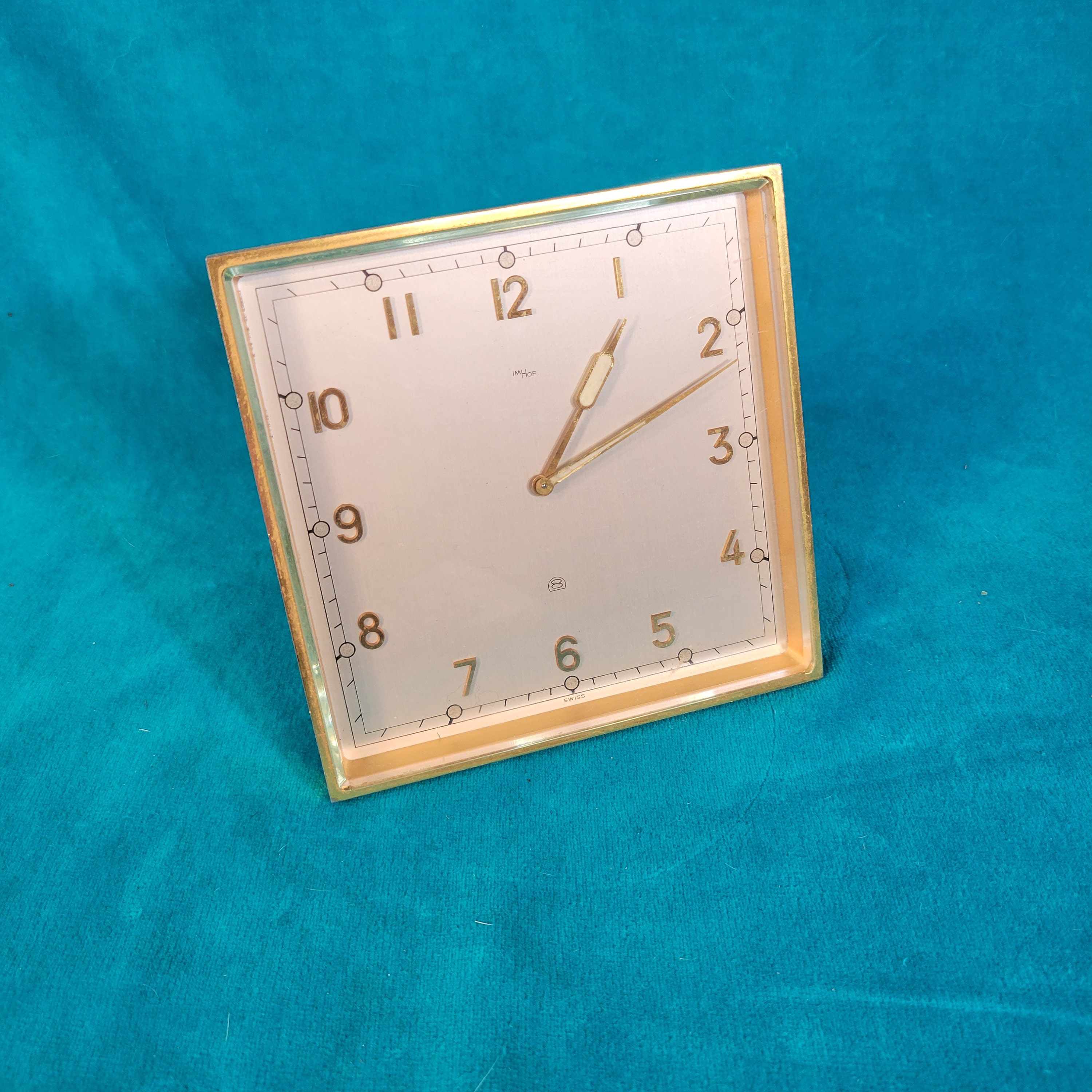 50s IMHOF CLOCK 5x5 Mid Century Modern Gold Table Top Glow in Dark ...