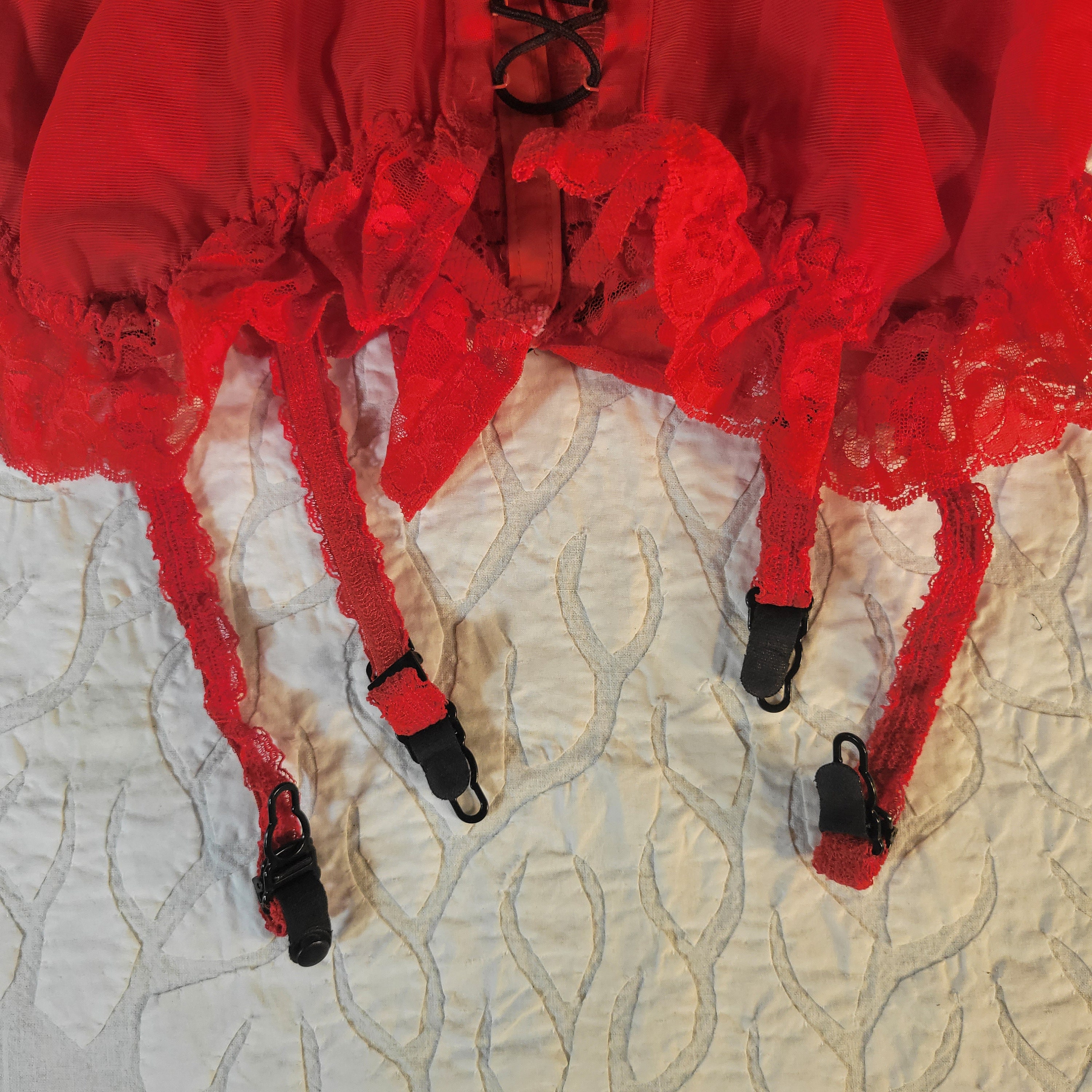 Vintage 80s Darling Red Lace Corset Bustier Garter Size 38 Unworn ...
