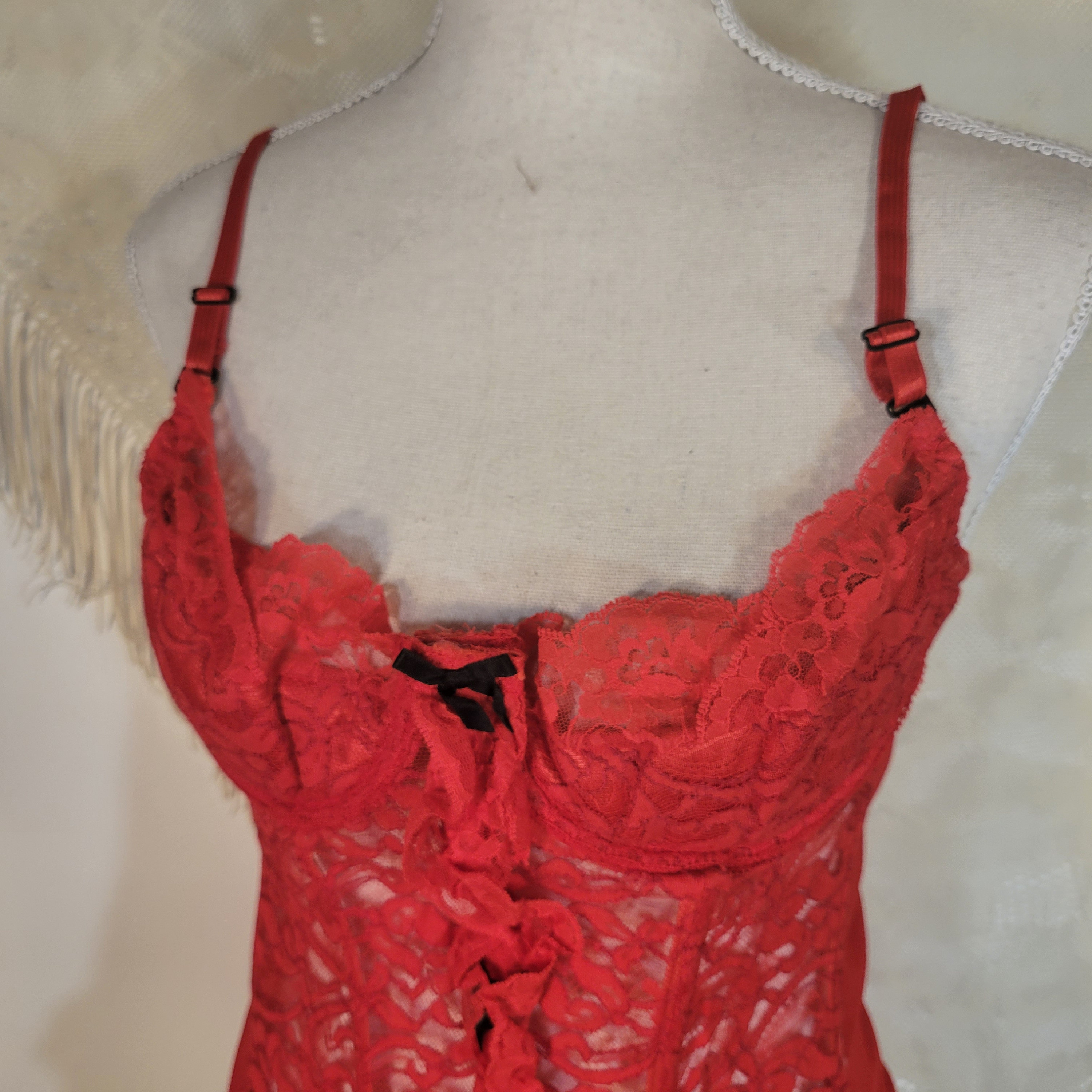 Vintage 80s Darling Red Lace Corset Bustier Garter Size 38 Unworn ...