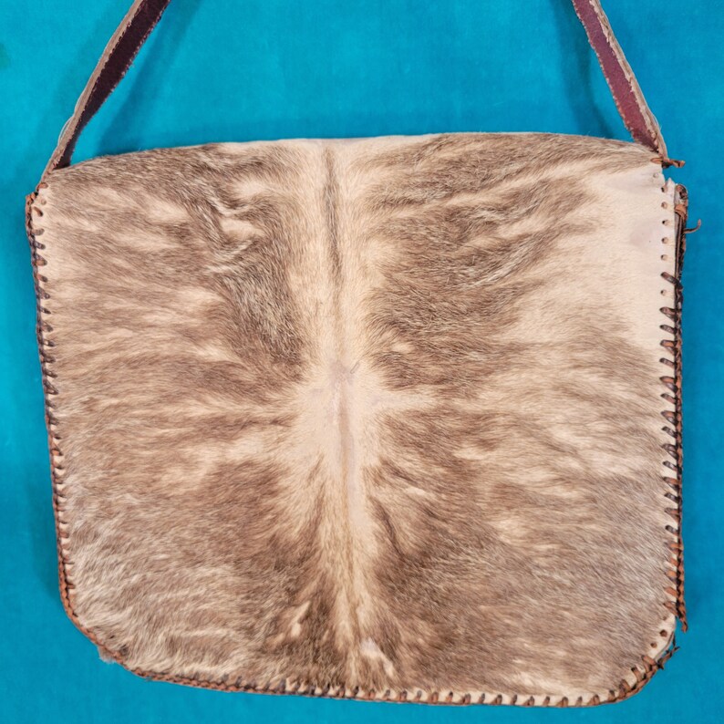 1940s Pony Hair Red Leather Purse Bag Primitive Gray White Pony Hair ...